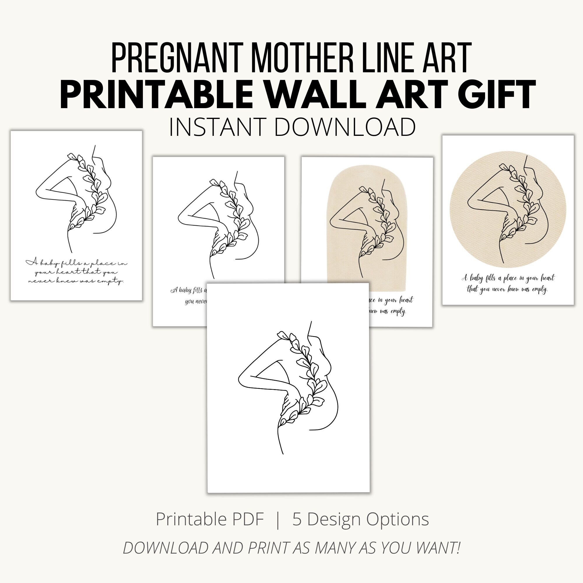 Nursery Wall Art Pregnancy Print Female Body Line Art Digital PDF ...