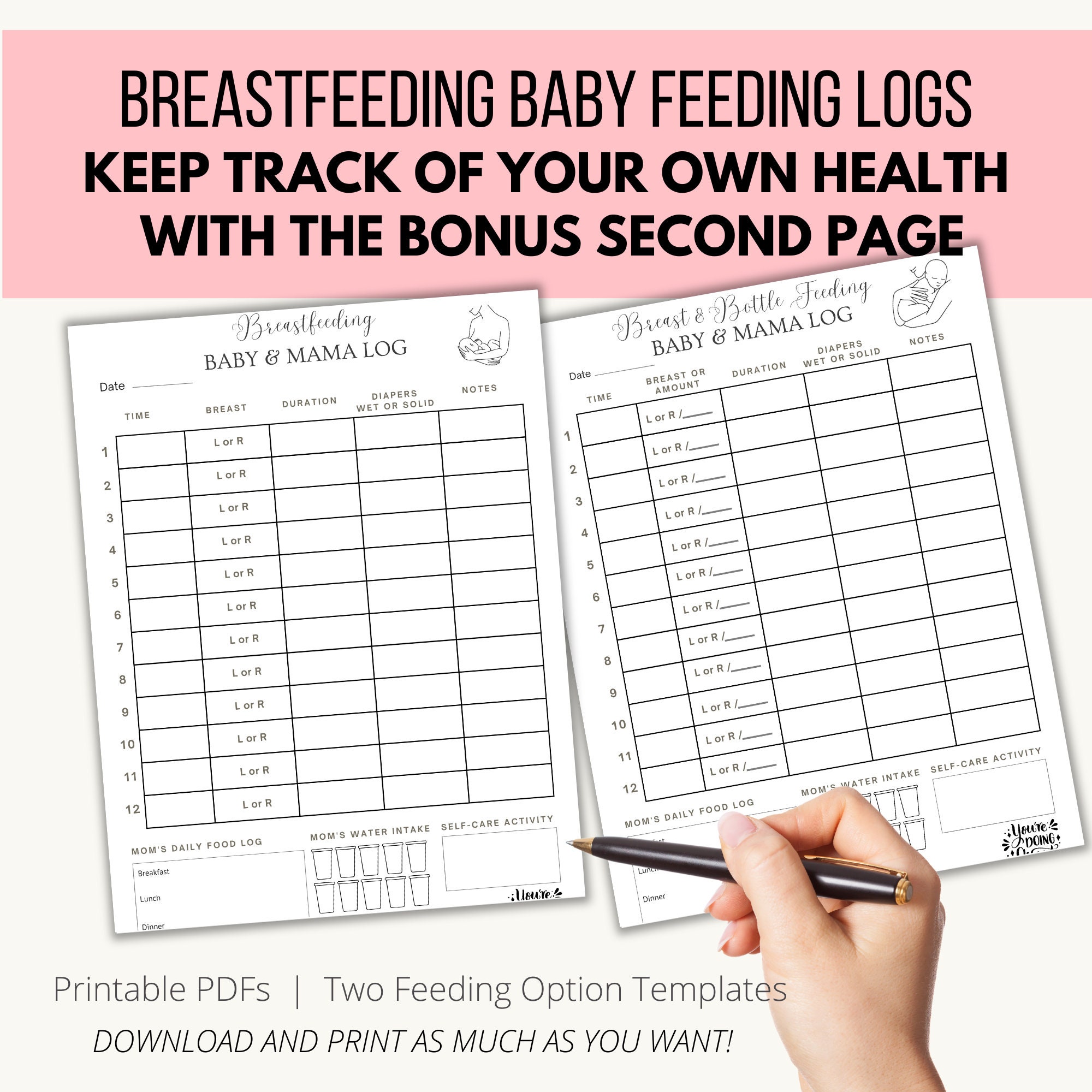 Baby Feeding Log Printable, Breastfeeding Log, Bottle Feeding Log ...