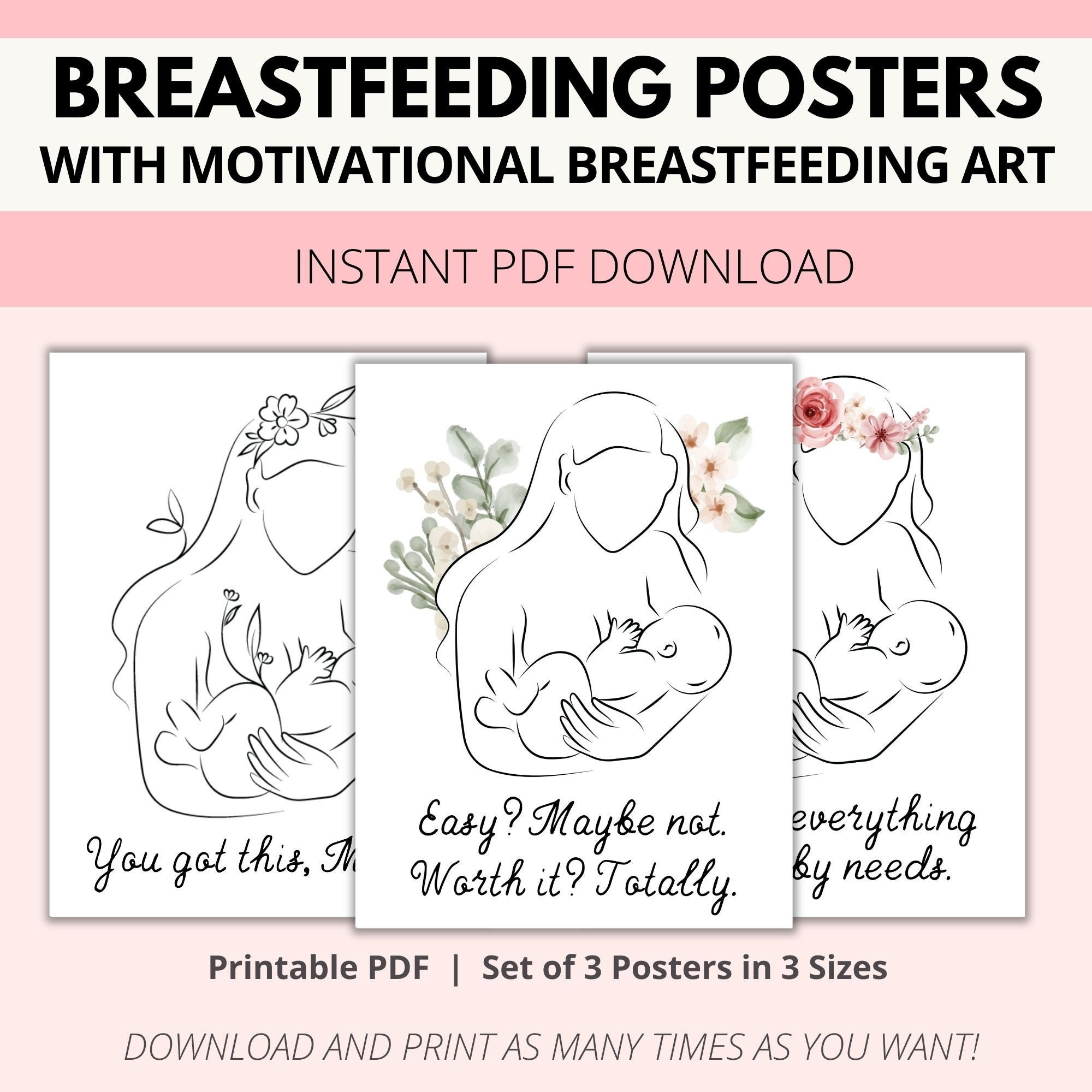 Nursing Poster With Breastfeeding Art for Breastfeeding Moms, Mom ...