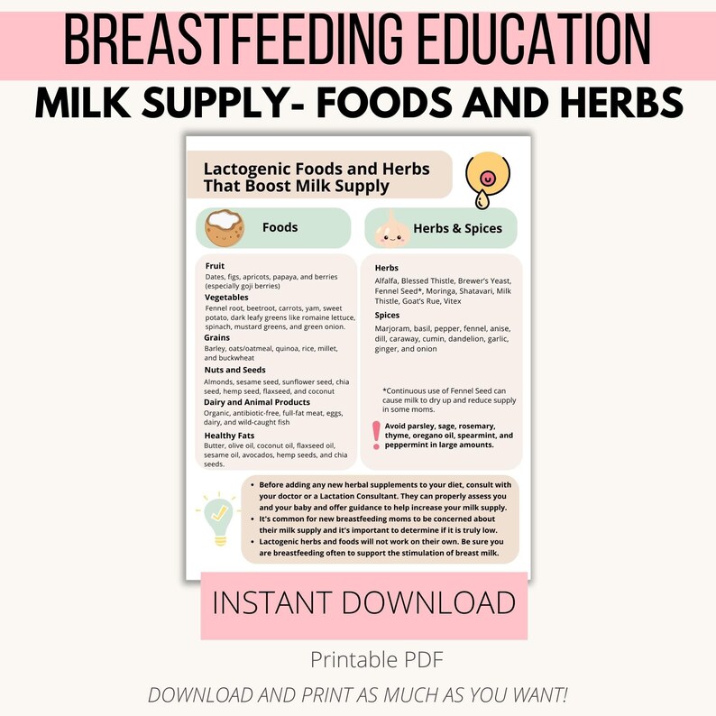 Breastfeeding Guide With Lactogenic Foods and Herbs, Breastfeeding ...