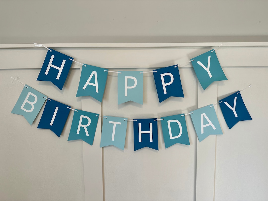 Blue Paper Banner Happy Birthday Banner Teal Blue Ombre Birthday Banner ...