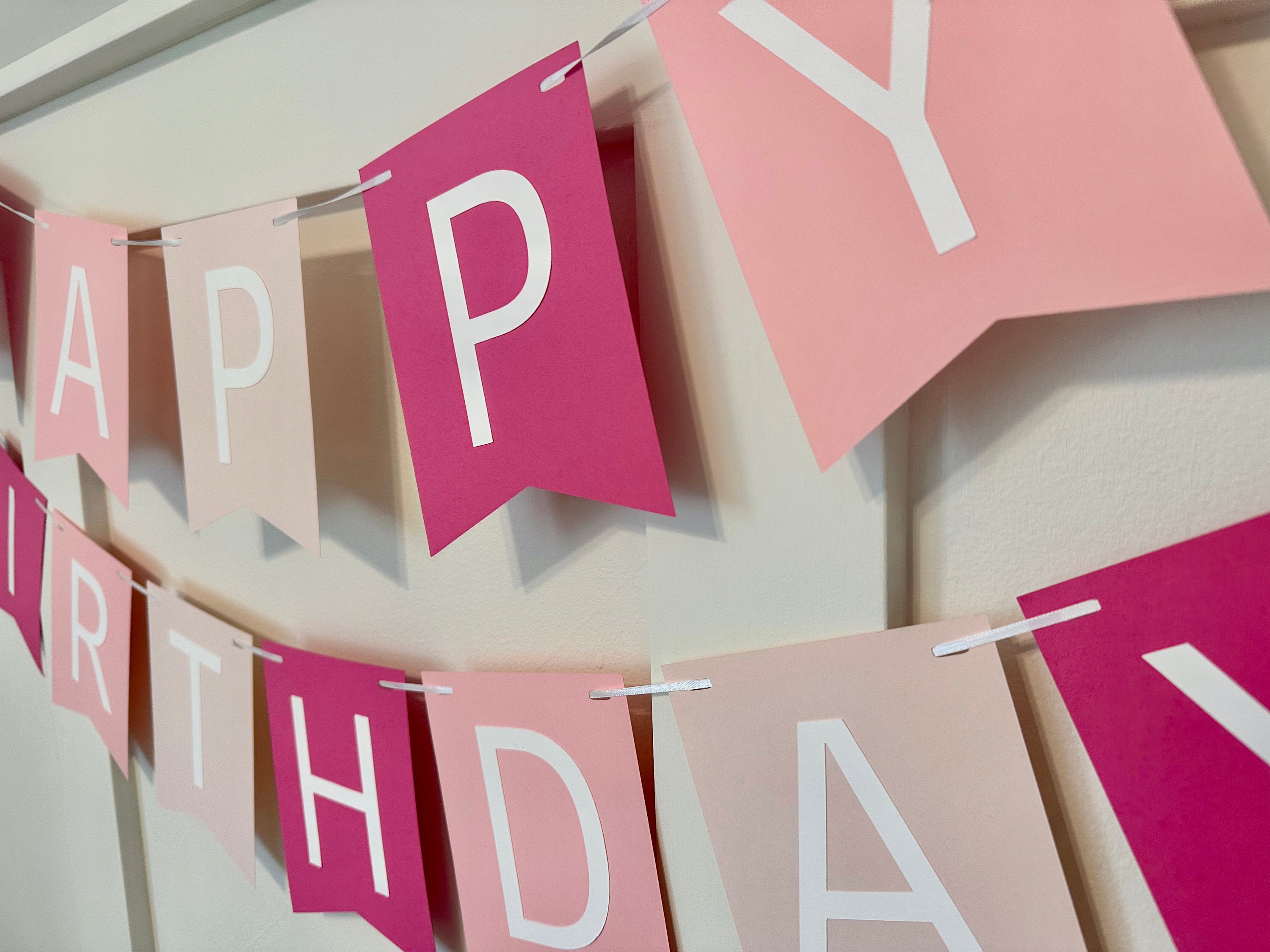 Pink Paper Banner Happy Birthday Banner Pink Ombre Birthday Banner ...
