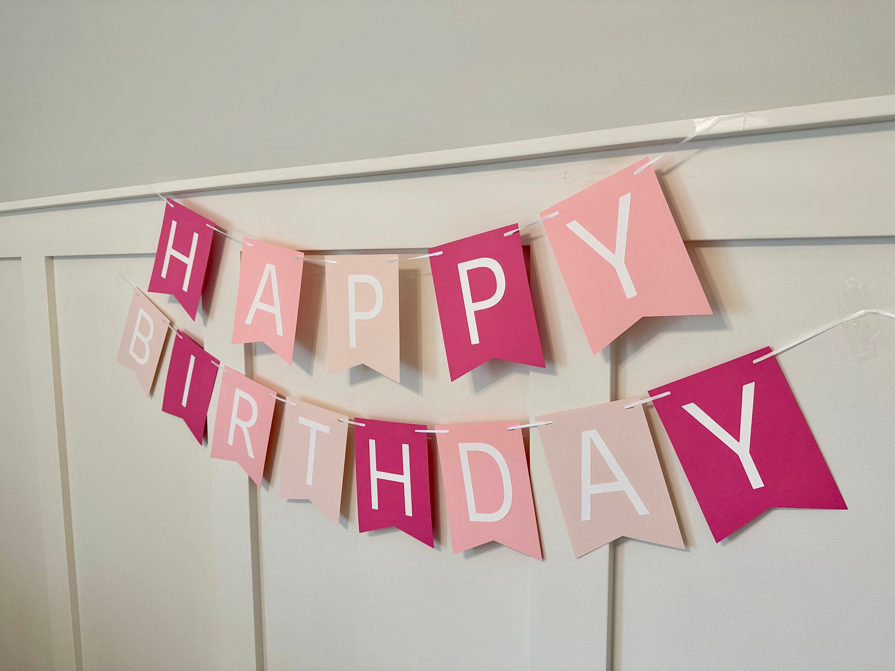 Pink Paper Banner Happy Birthday Banner Pink Ombre Birthday Banner ...