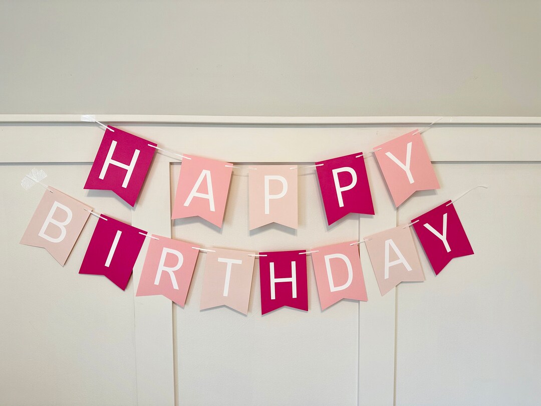 Pink Paper Banner Happy Birthday Banner Pink Ombre Birthday Banner ...