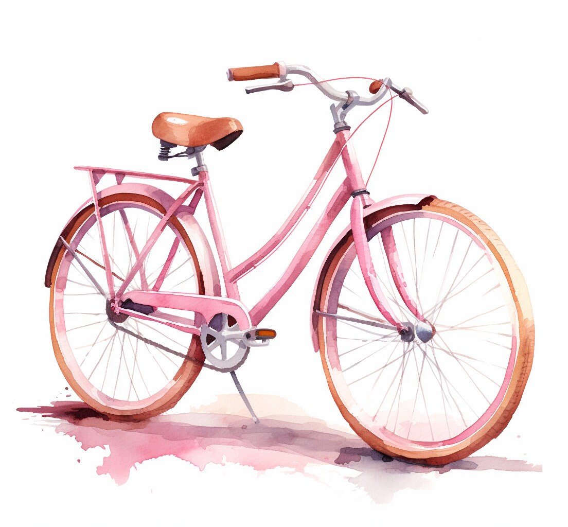 Pink Bicycle Watercolor Print Set of 4 Digital Download - Etsy
