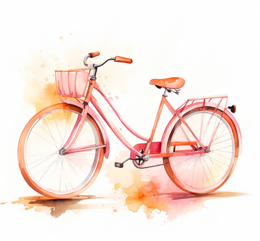 Pink Bicycle Watercolor Print Set of 4 Digital Download - Etsy