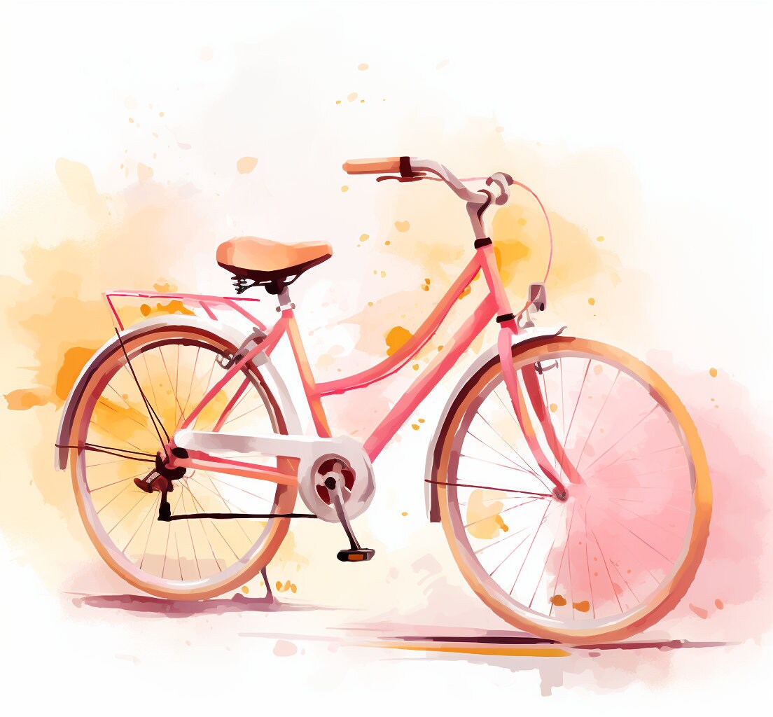Pink Bicycle Watercolor Print Set of 4 Digital Download - Etsy