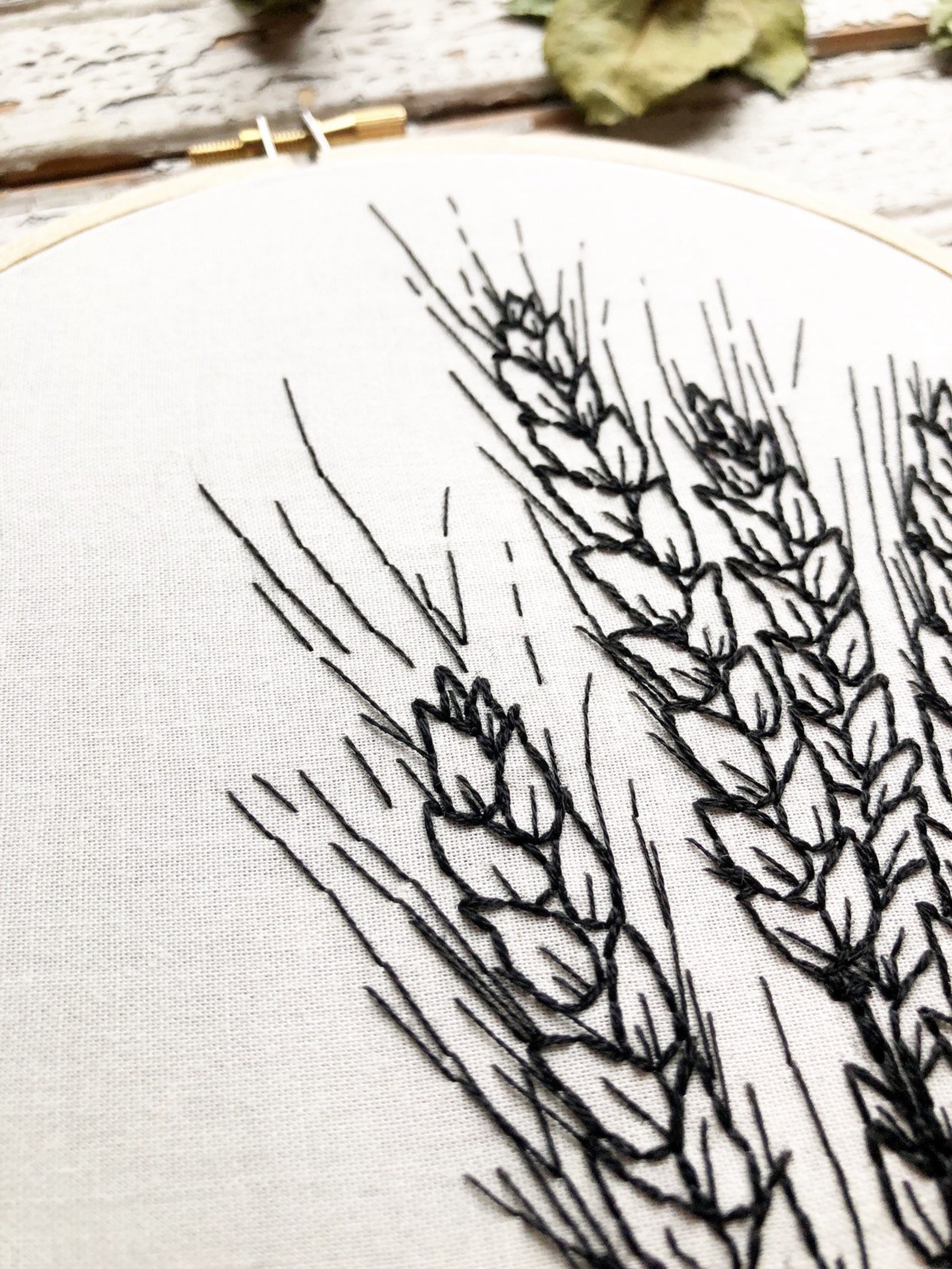 Rustic wheat embroidered hoop art | Etsy