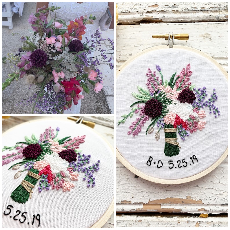 Wedding Bouquet Embroidery Keepsake Bouquet Portrait - Etsy