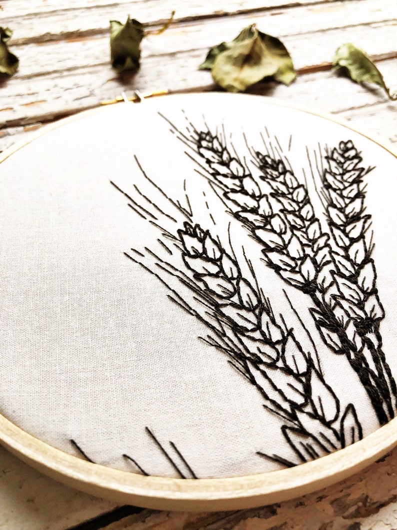 Rustic wheat embroidered hoop art | Etsy