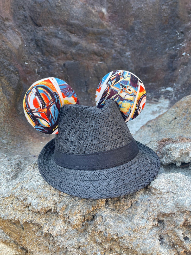 Fedora Ears Disney Madalorian Hat,disney Dad Mouse Ears, Mouse Ears Hat ...