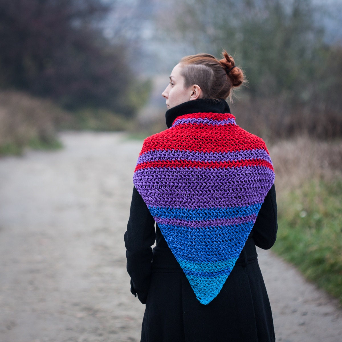 Red Purple Blue Turquoise Triangle Scarf / 100% Cotton Psychedelic ...