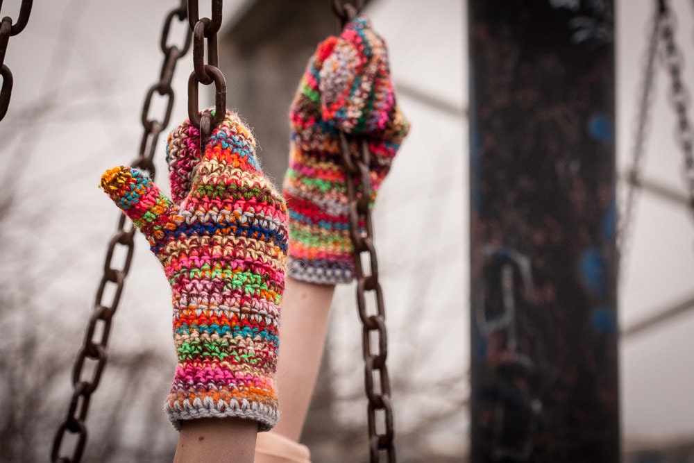 Multicolored Winter Mittens / Colour Mixes Crochet Arm Warmers - Etsy