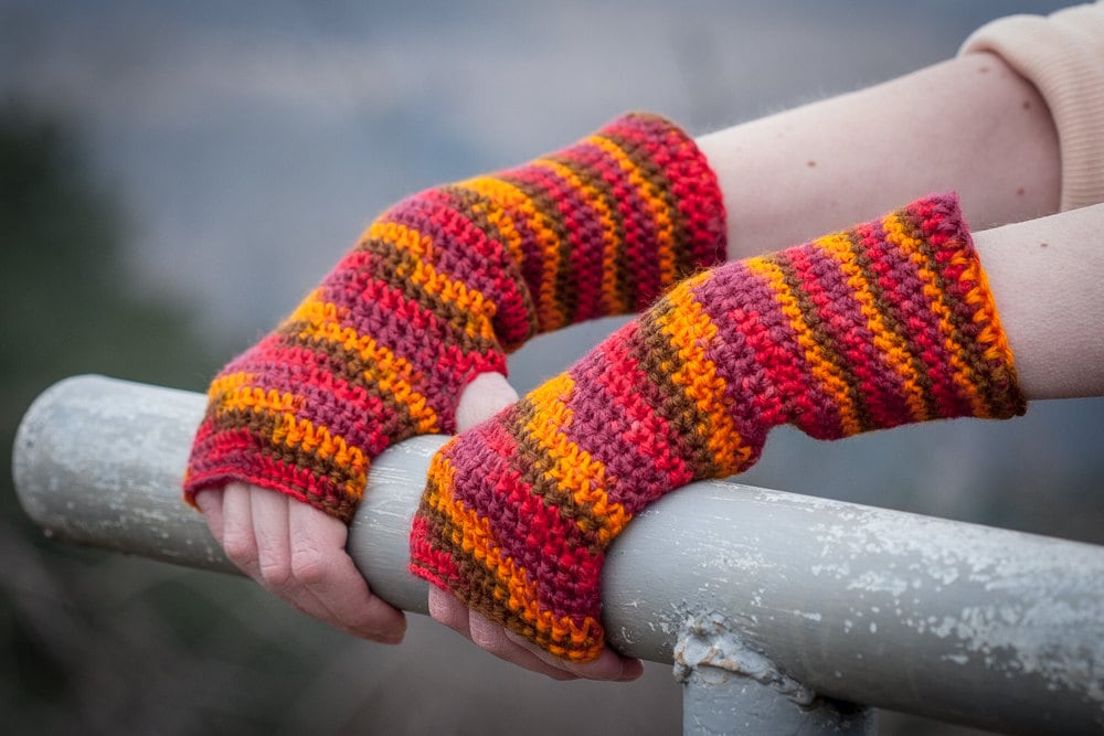 Red Orange Brown Fingerless Gloves / Autumn Colour Crochet Arm Warmers ...