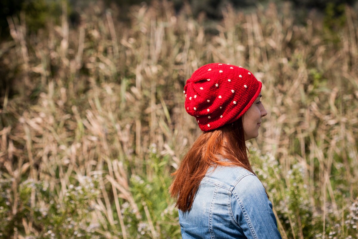Red Polka Slouchy Beanie Hat / Fall Winter Red White Hat With ...