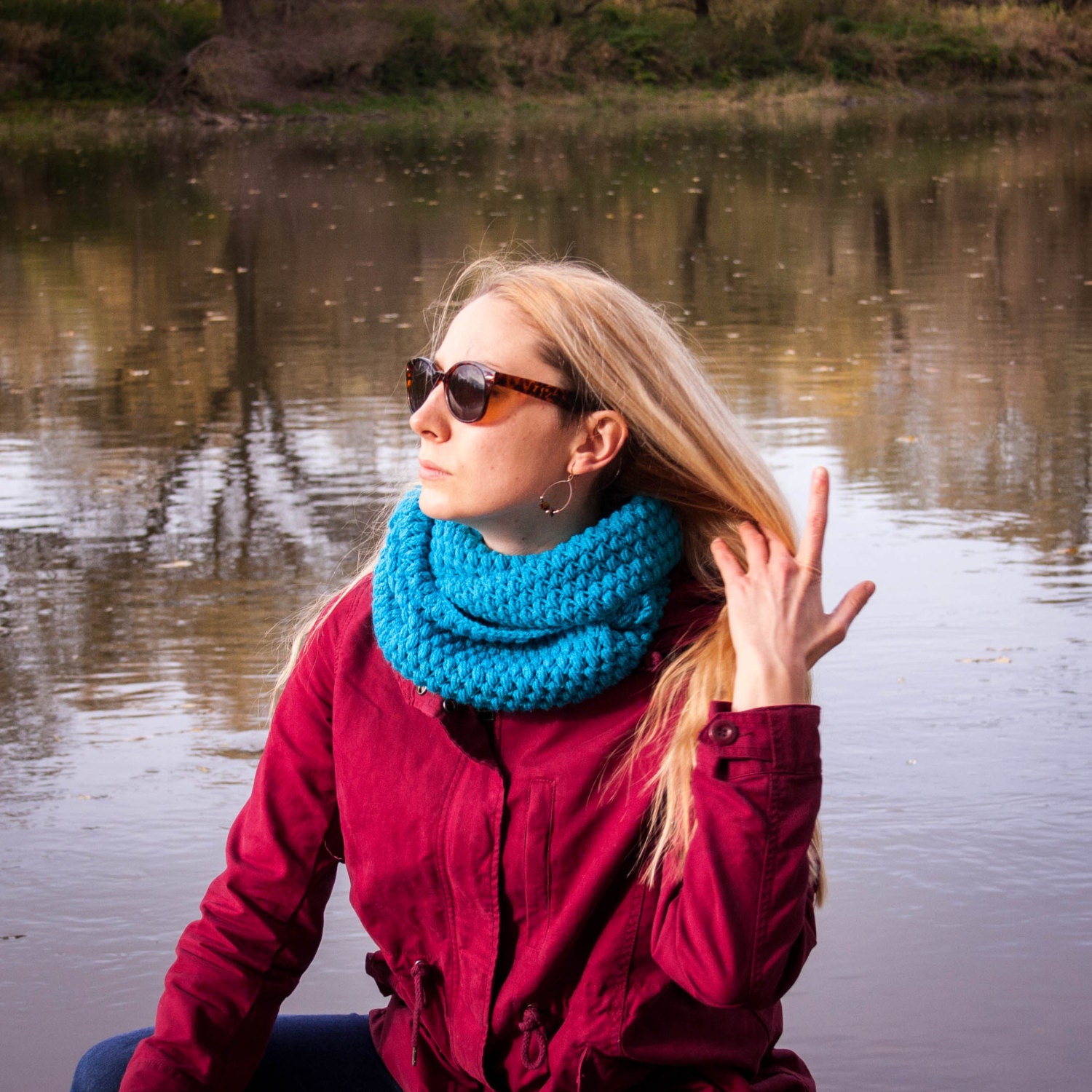 Turquoise Hand Crochet Neckwarmer / Turquoise Fall Winter Neckwear ...