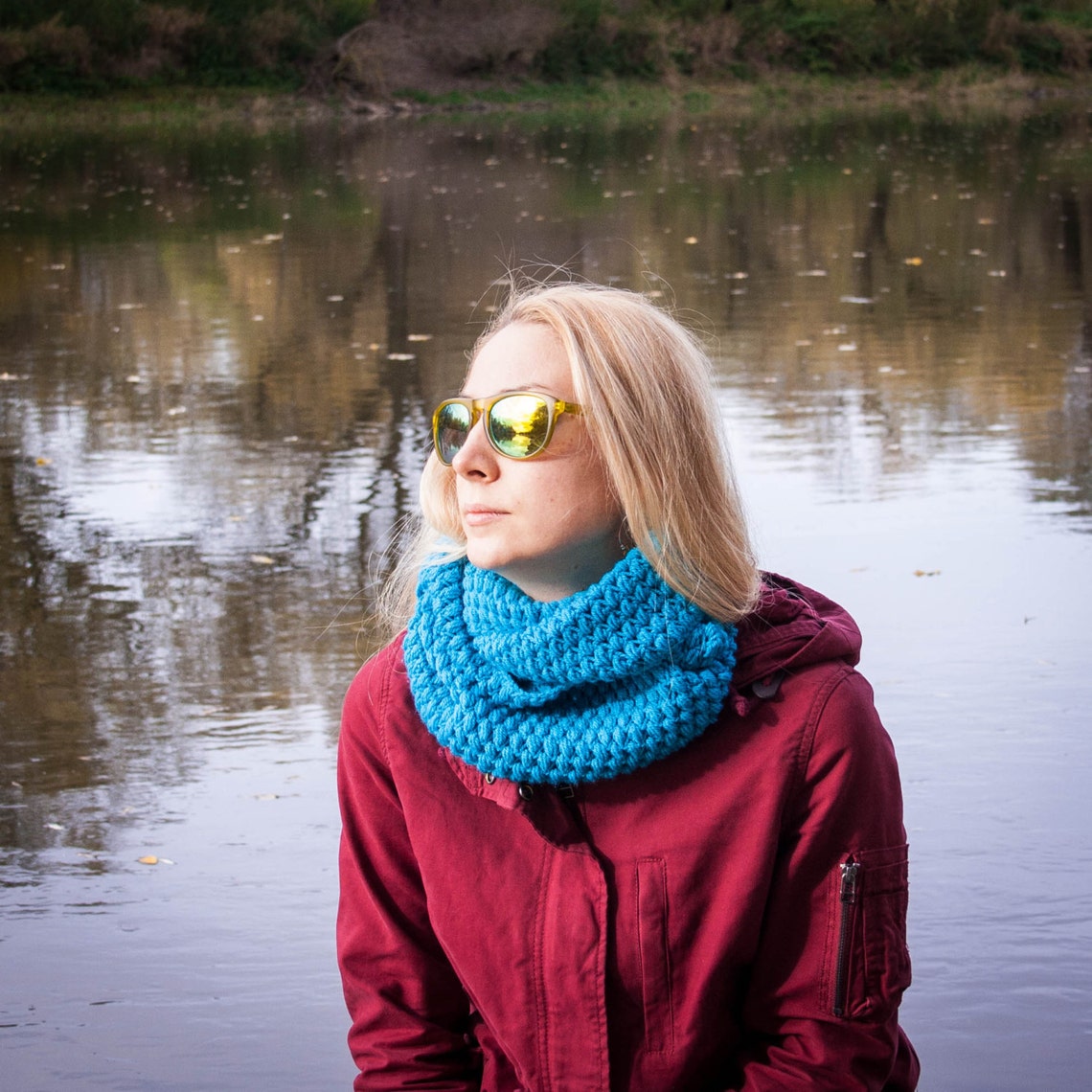 Turquoise Hand Crochet Neckwarmer / Turquoise Fall Winter Neckwear ...
