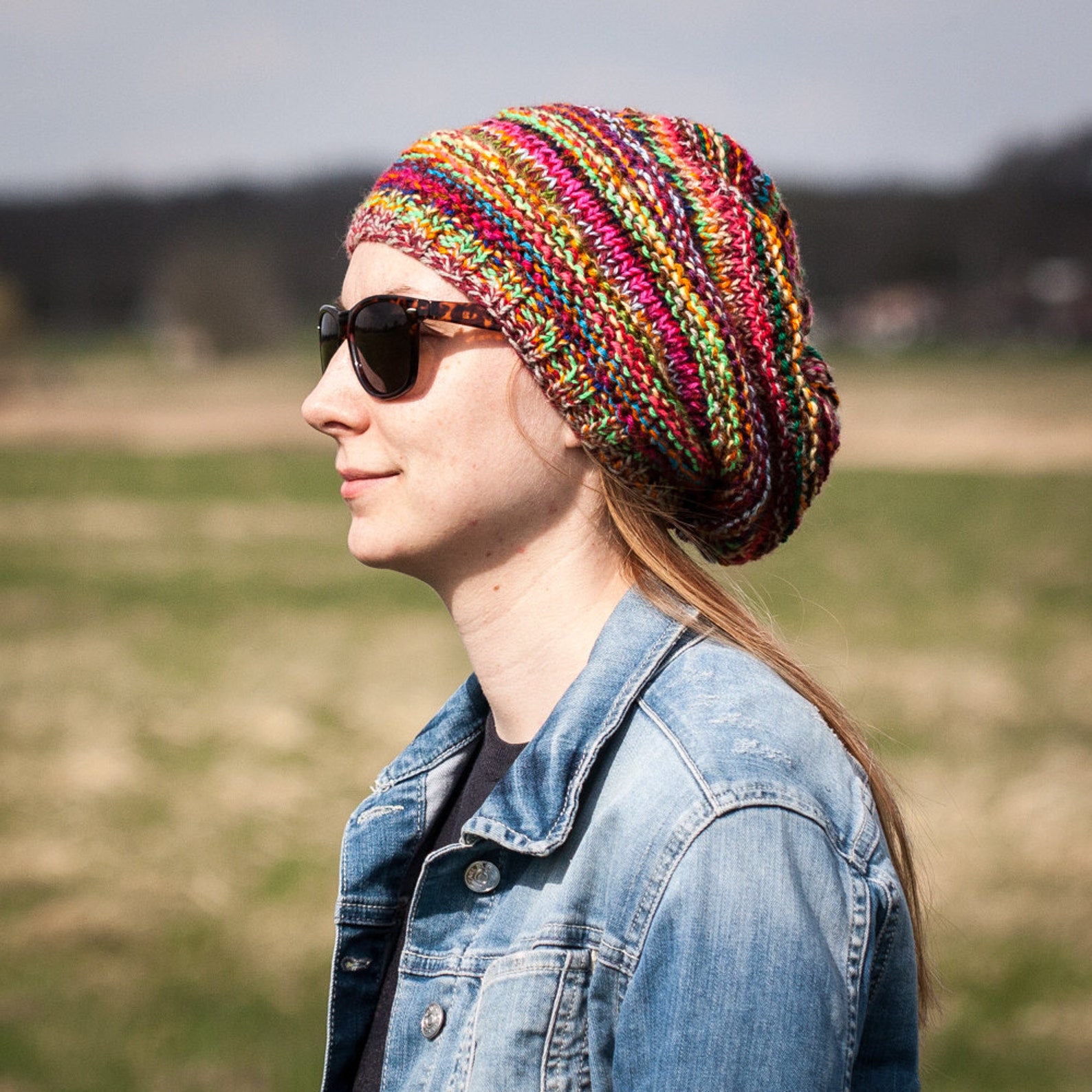 Multicolored Slouchy Beanie Hat / Color Changing Hippies Style Hat ...
