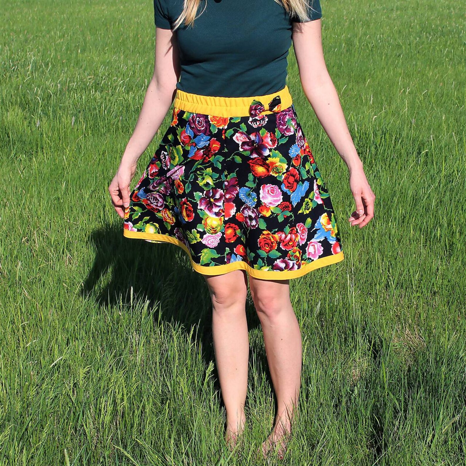 Circle Skirt With Flowers / Spring Summer Yellow Skirt / Flower Yellow ...