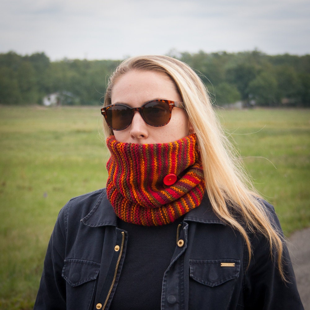 Orange Red Burgundy Flecked Neckwarmer /knit Red Striped Fall Winter ...