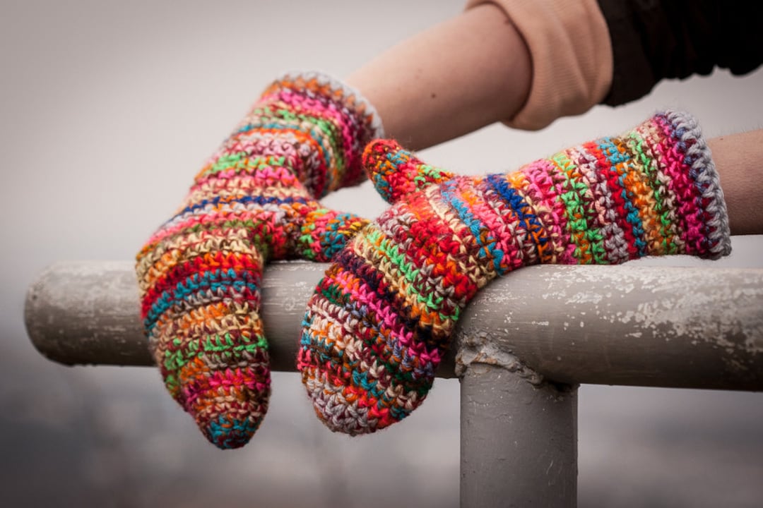 Multicolored Winter Mittens / Colour Mixes Crochet Arm Warmers ...