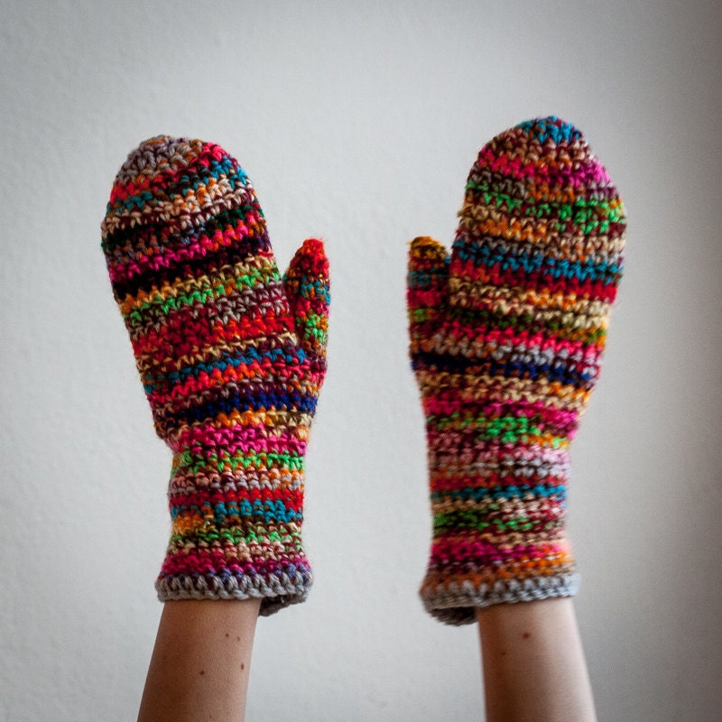 Multicolored Winter Mittens / Colour Mixes Crochet Arm Warmers - Etsy