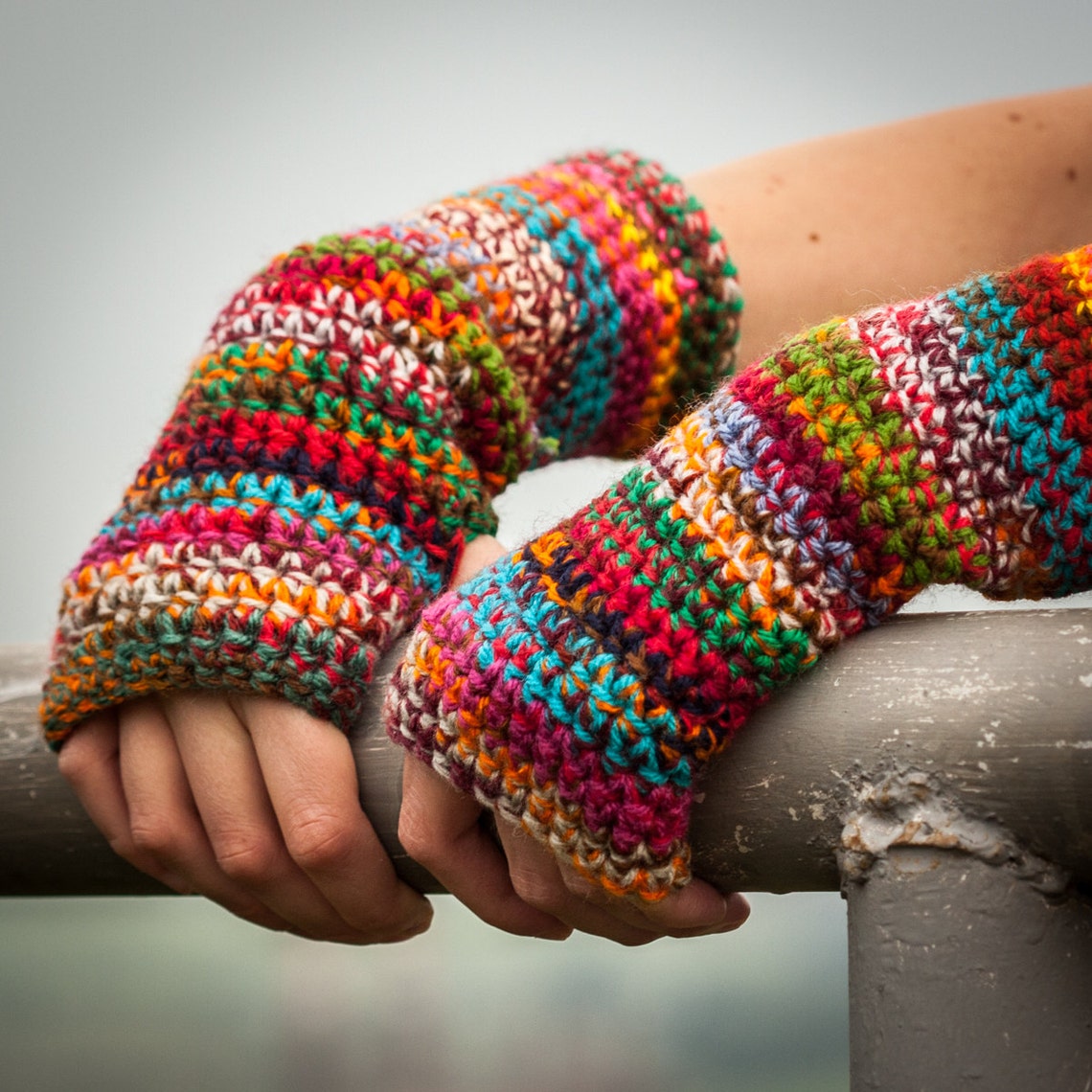 Multicolored Fingerless Gloves / Colour Mixes Crochet Arm - Etsy