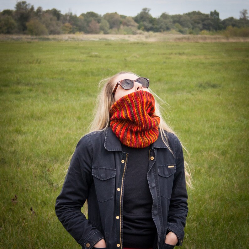 Orange Red Burgundy Flecked Neckwarmer /knit Red Striped Fall Winter ...