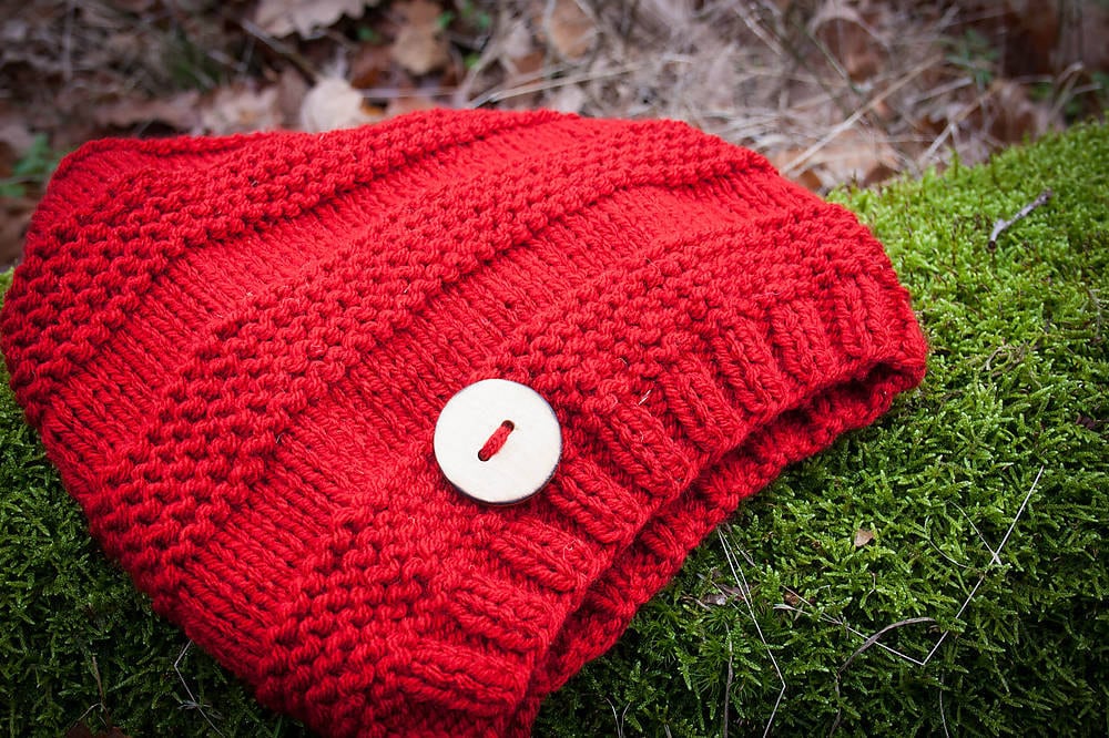 Red Slouchy Beanie Hat With Handmade Wooden Button / Red Urban Style ...