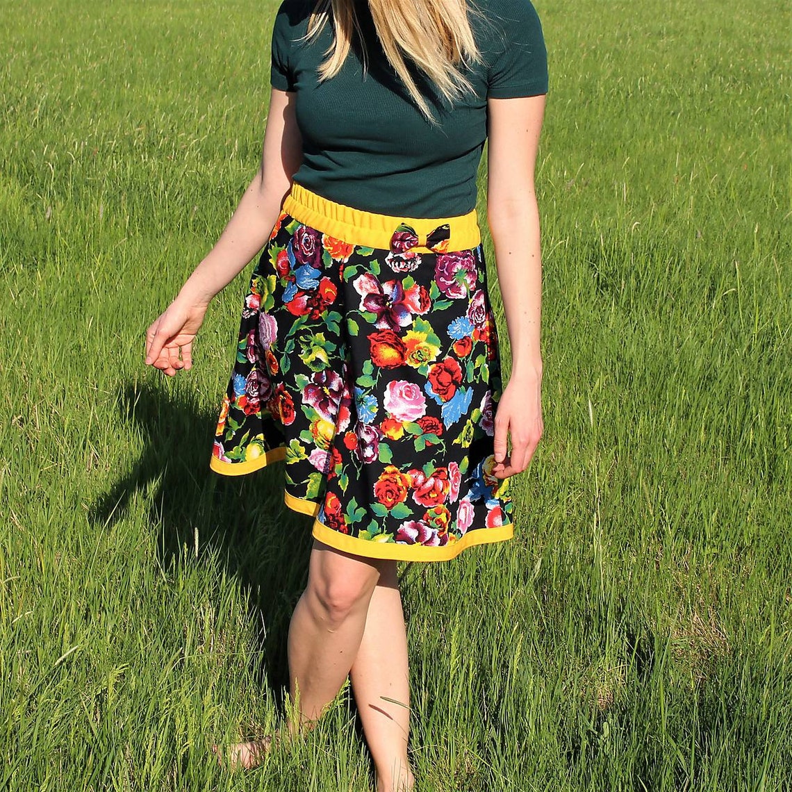 Circle Skirt With Flowers / Spring Summer Yellow Skirt / Flower Yellow ...
