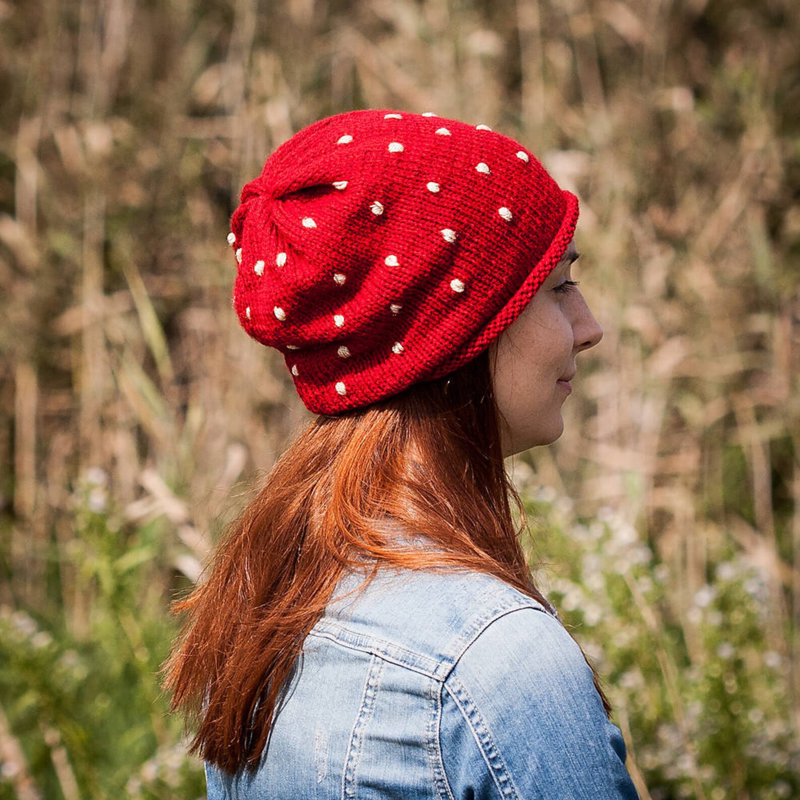 Red Polka Slouchy Beanie Hat / Fall Winter Red White Hat With - Etsy