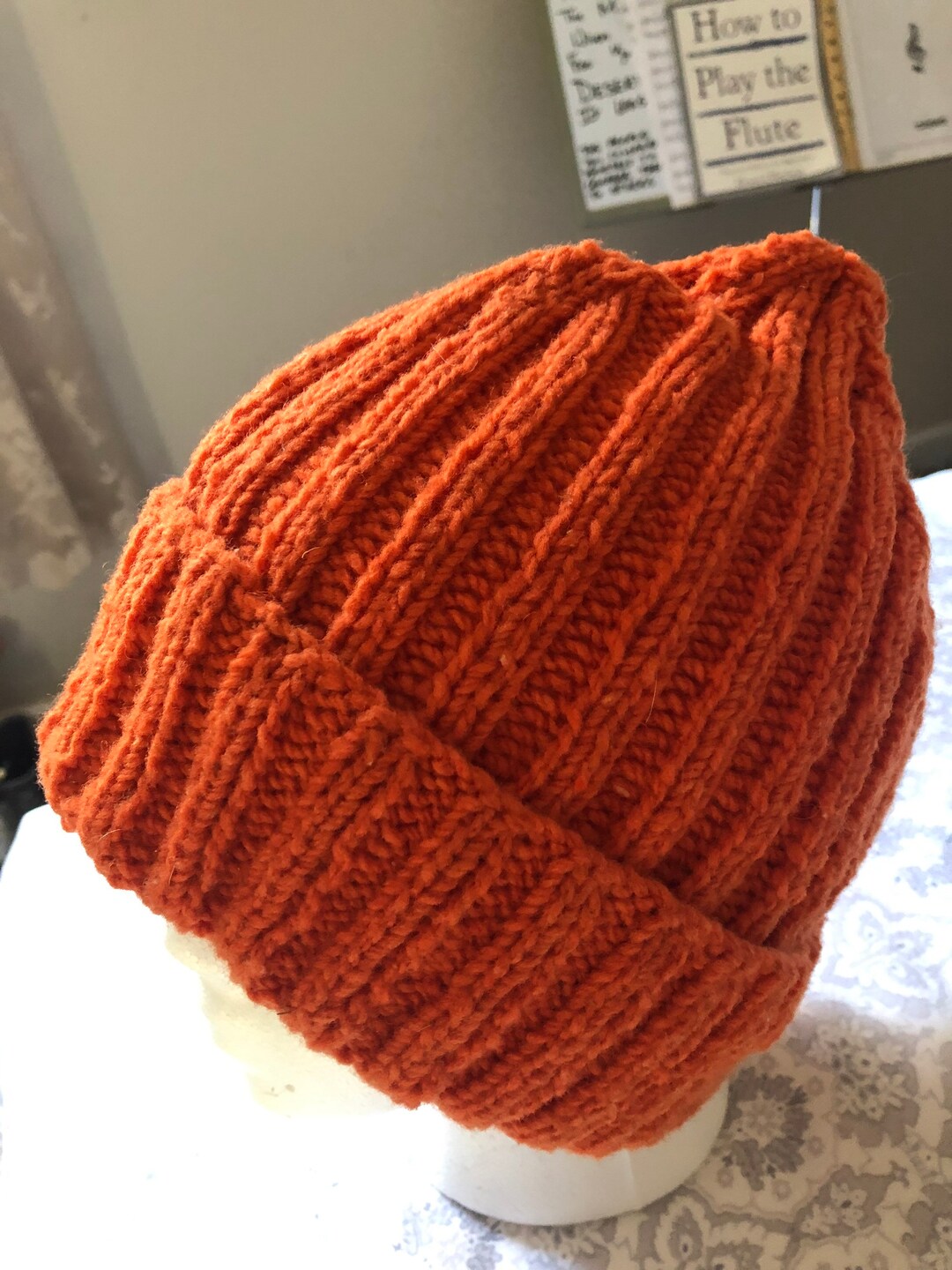 Hand Knitted Hunter Orange Beanie/toque/hat - Etsy