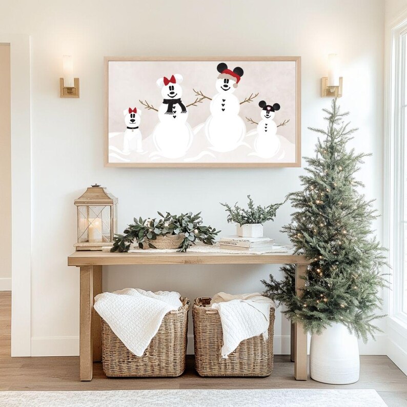 Personalized Mickey and Minnie Snowman Family Holiday Samsung Frame TV ...