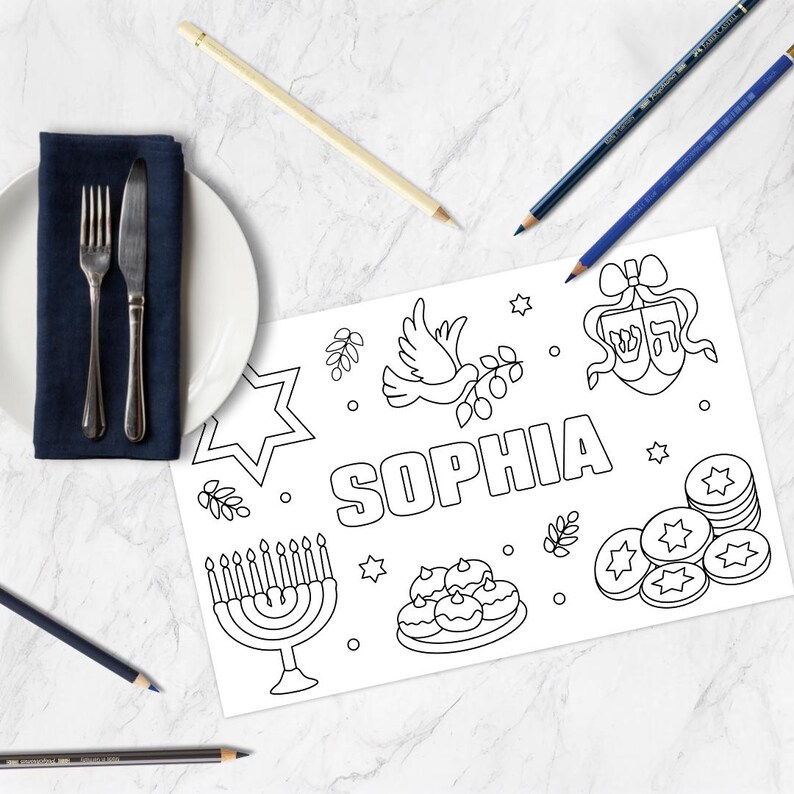 Personalized Hanukkah Coloring Placemat | Bold & Easy Coloring Family ...