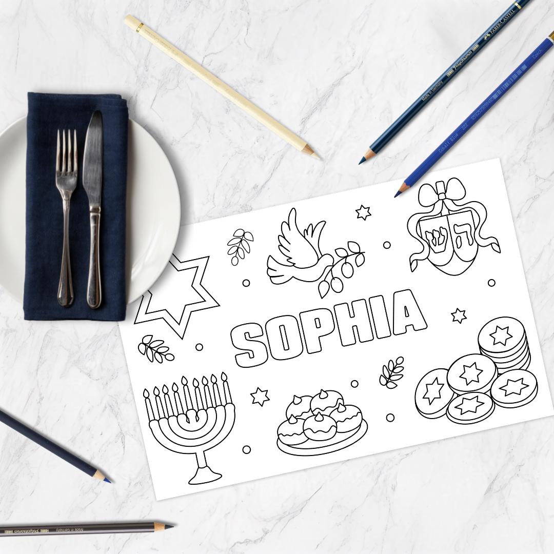 Personalized Hanukkah Coloring Placemat | Bold & Easy Coloring Family ...