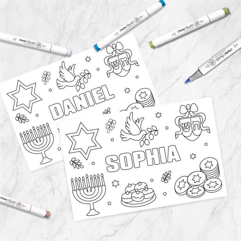Personalized Hanukkah Coloring Placemat | Bold & Easy Coloring Family ...
