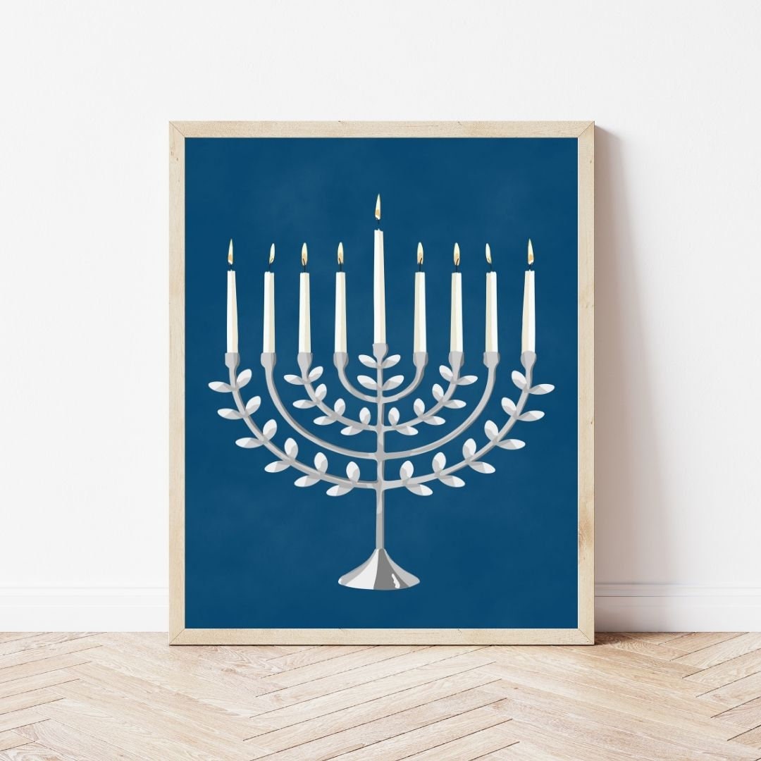 Hanukkah Menorah Holiday Printable Wall Art | Floral Dreidels Classy ...