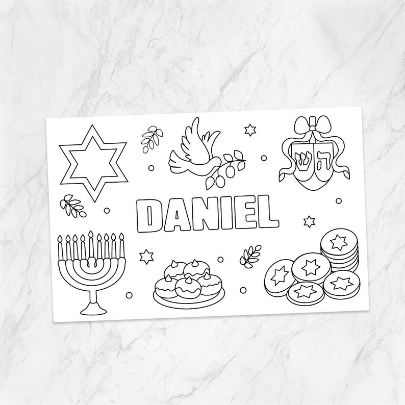 Personalized Hanukkah Coloring Placemat | Bold & Easy Coloring Family ...
