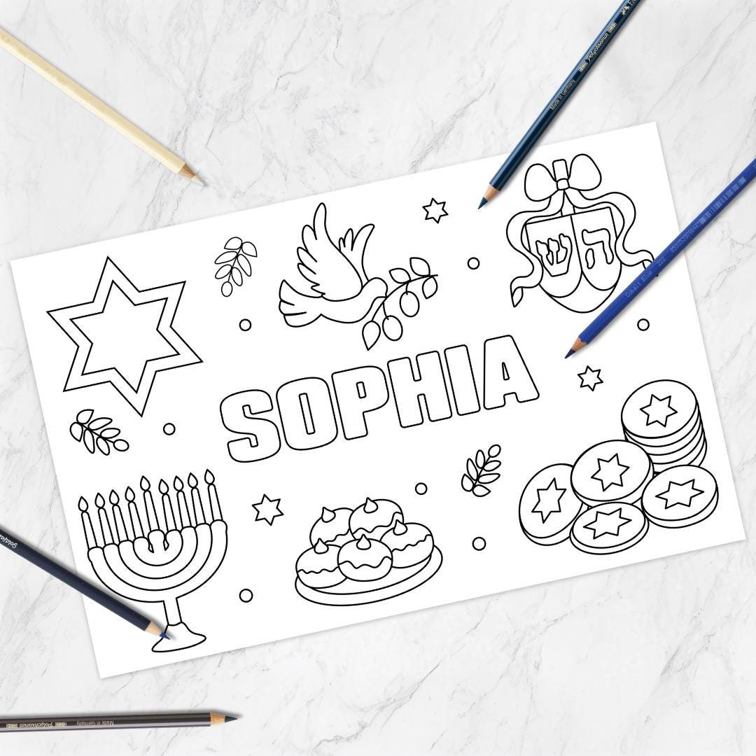 Personalized Hanukkah Coloring Placemat | Bold & Easy Coloring Family ...