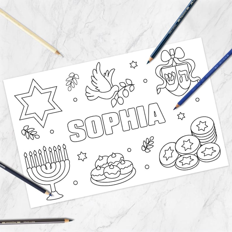 Personalized Hanukkah Coloring Placemat | Bold & Easy Coloring Family ...