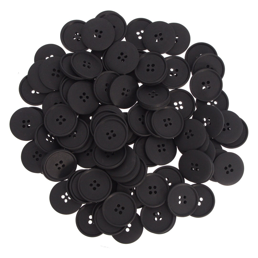 Polyester Solid Black Button - 4 Hole - Matte Finish - 24line(15mm ...