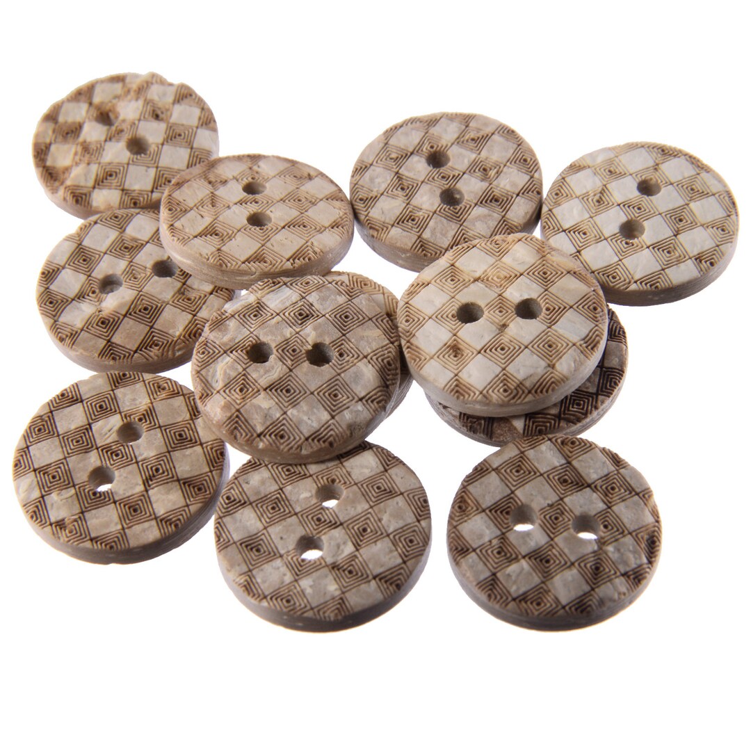 Real Coconut Buttons - 2 Holes - Laser Etched Checker Board Design ...