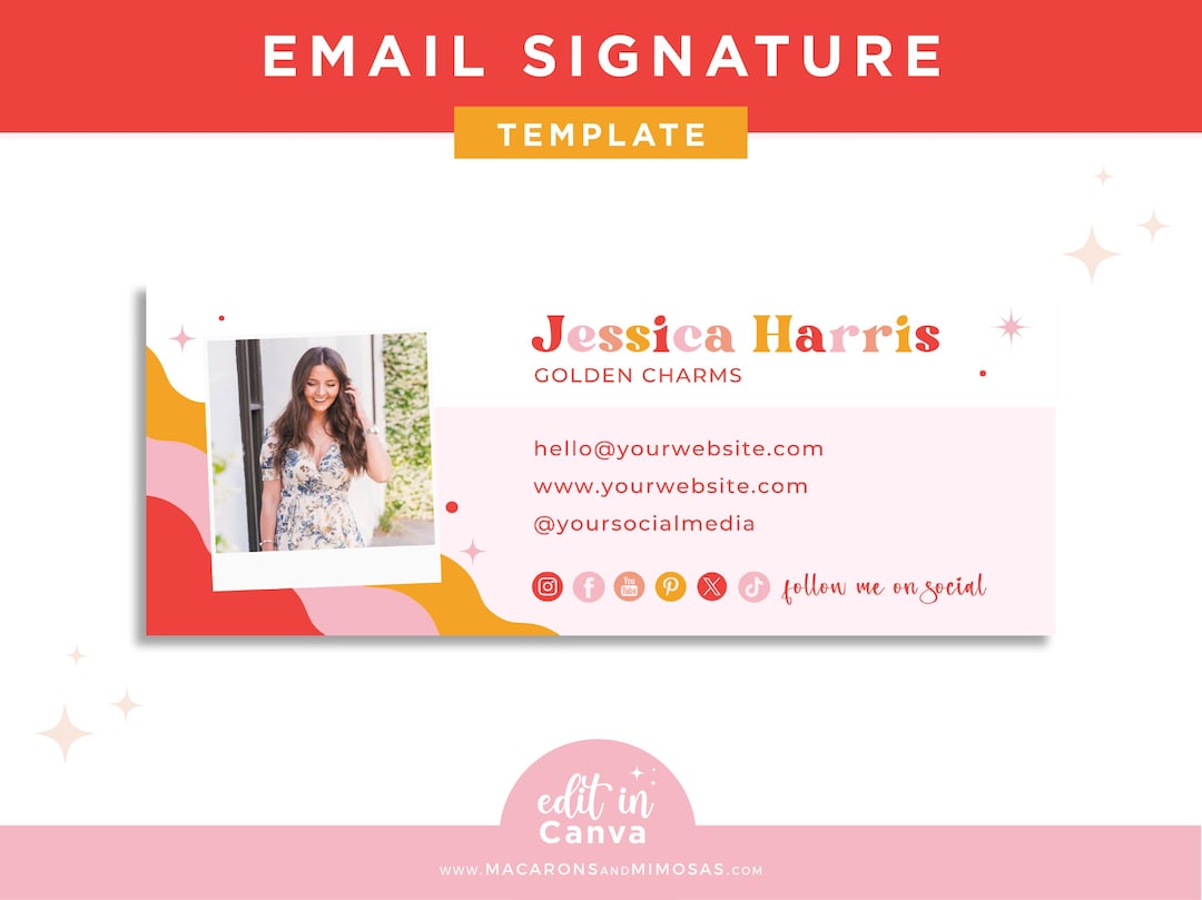 Email Signature Template Logo, Editable Canva Retro Signature Design ...