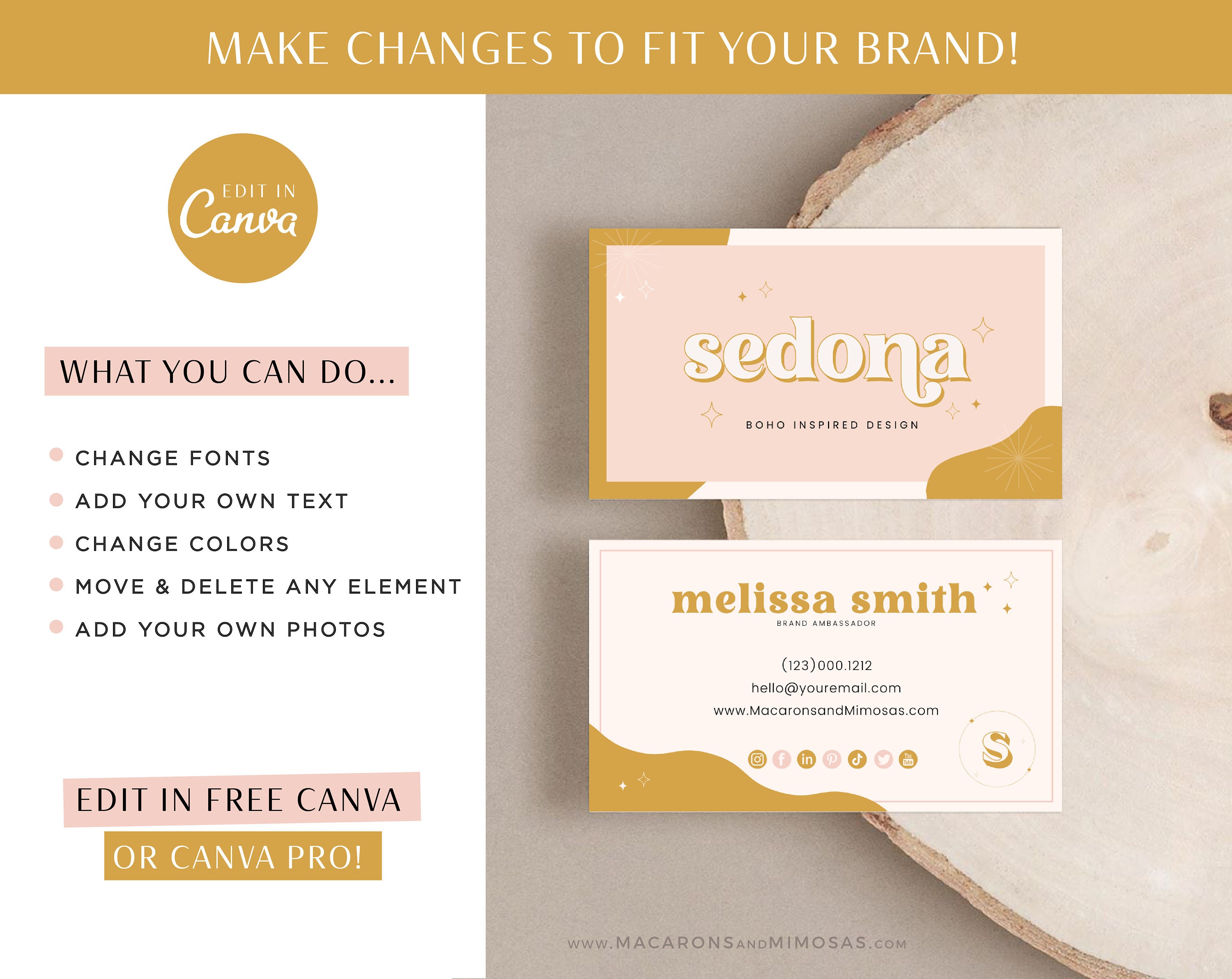 Boho Business Cards Canva Template Digital Download Business - Etsy