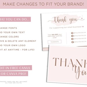 Business Thank You Insert Card Template, Editable Rose Gold Modern Card ...