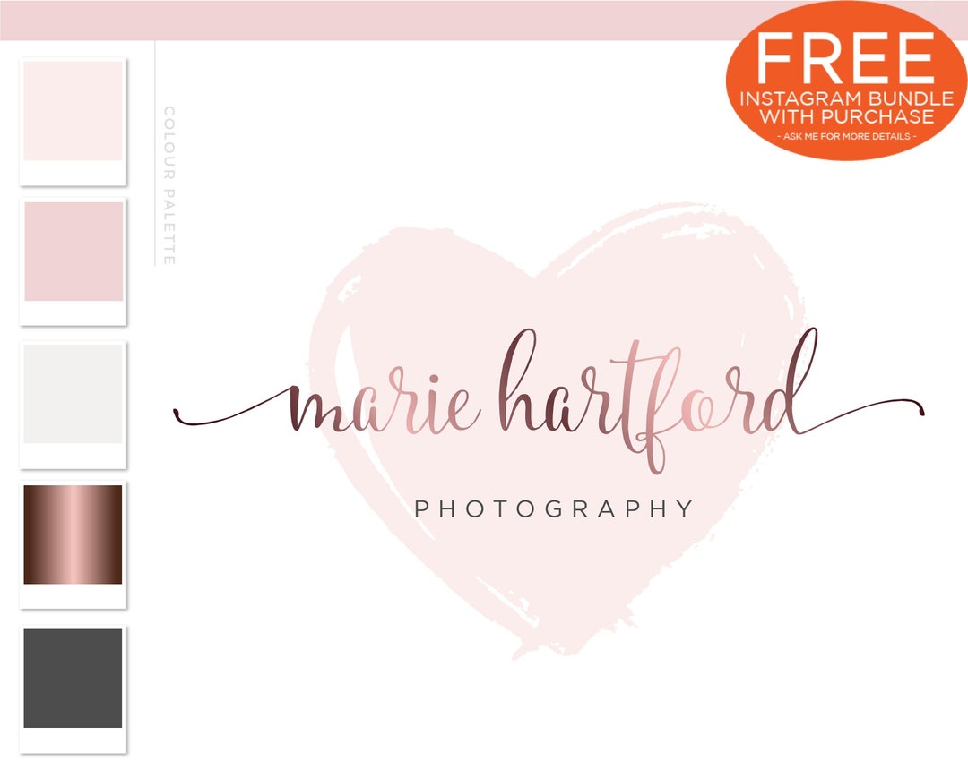 Heart Logo Pink Watermark Heart Logo Branding Watercolor - Etsy