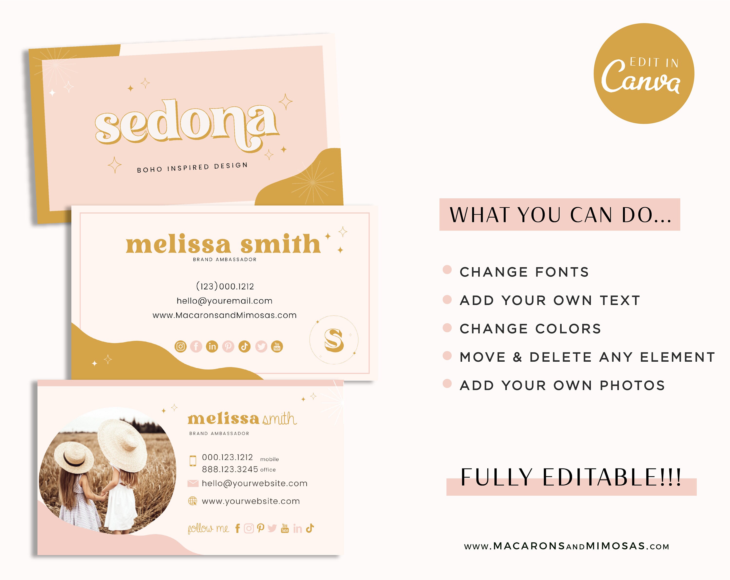 Boho Business Cards Canva Template Digital Download Business - Etsy