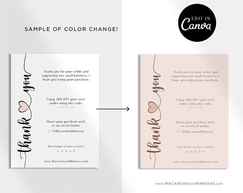 Business Thank You Insert card Template Editable Modern | Etsy