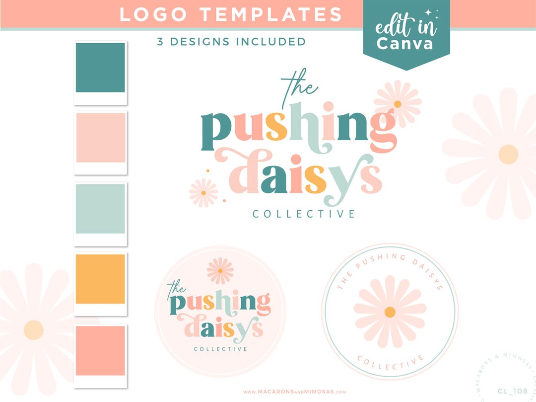 Editable Daisy Flower Logo Canva Template, DIY Fun Colorful Boho Logo ...