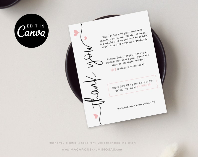 Business Thank You Insert card Template Editable Modern | Etsy